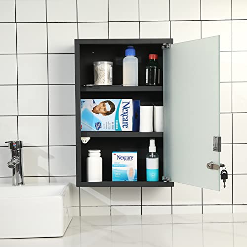 MyGift 18-Inch Bathroom Medicine Cabinet Wall Mounted Metal Storage Cabinet with 3 Shelves Locking Glass Door & Keys