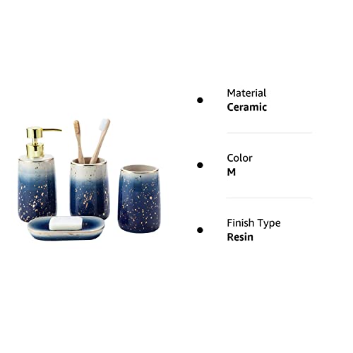 Bathroom Accessories Set,4 Pcs Marble Pattern Bathroom Sets Accessories with Soap Dispenser, Toothbrush Holder, Bathroom Tumbler, Soap Dish for Birthday gift, housewarming gift, Home Decoration (M)
