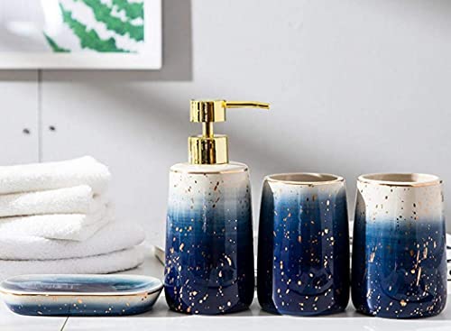 Bathroom Accessories Set,4 Pcs Marble Pattern Bathroom Sets Accessories with Soap Dispenser, Toothbrush Holder, Bathroom Tumbler, Soap Dish for Birthday gift, housewarming gift, Home Decoration (M)
