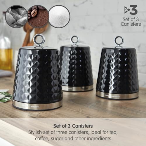 Morphy Richards 978053 Dimensions Set of 3 Round Kitchen Storage Canisters, Black