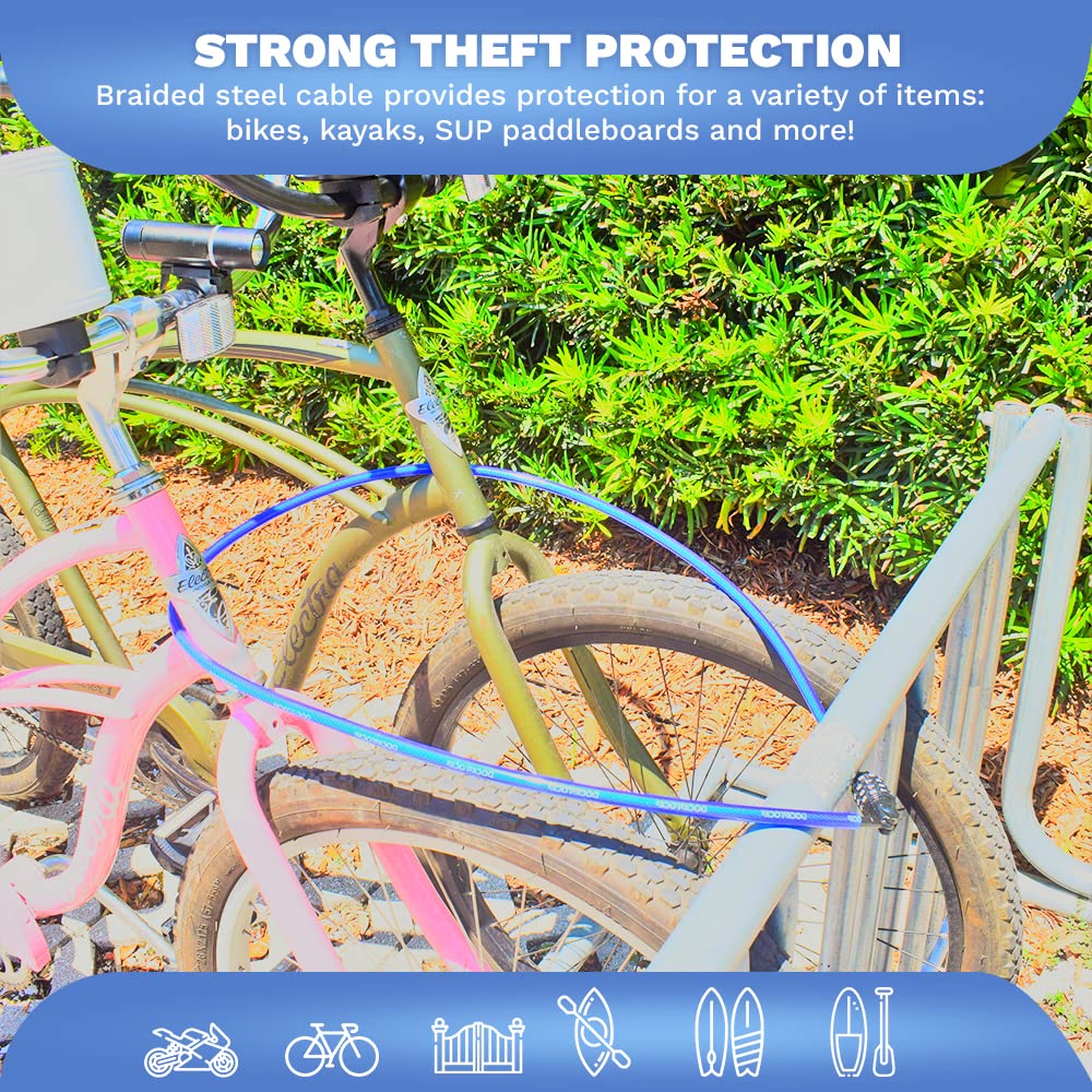 DocksLocks Weatherproof Straight Security Cable Lock (5ft to 25ft Lengths) with Resettable Combination, Anti-Theft Protection for Kayak, Bike, Paddleboard, Scooter, Equipment, Bicycles and More 25ft