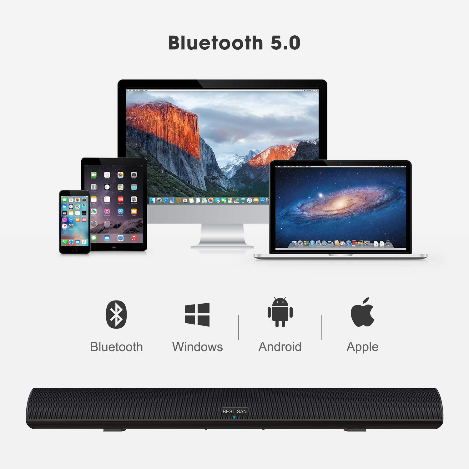 BESTISAN Sound Bar, 100Watt Soundbar for TV, Wired & Wireless Bluetooth 5.0 Sound Bar(40 Inch, 6 Drivers, Optical, HDMI-ARC)
