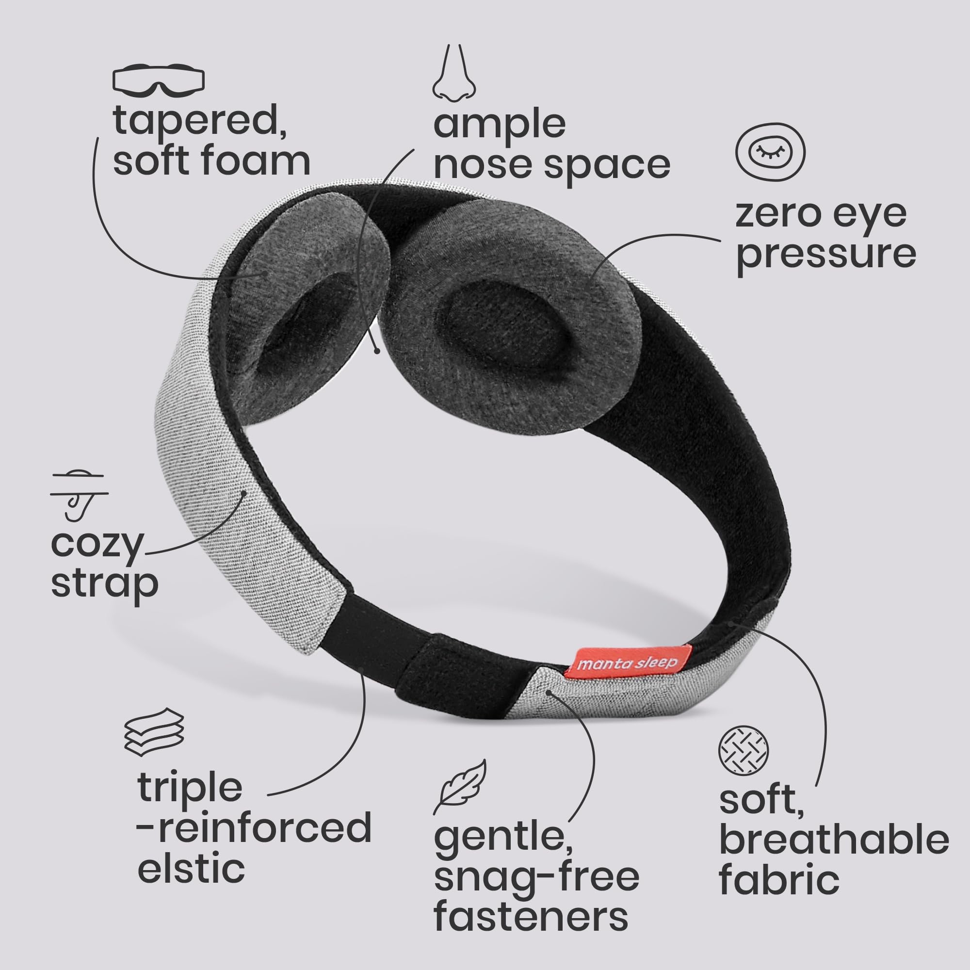 Manta Sleep Mask - 100% Light Blocking Eye Mask, Adjustable Sleeping Mask with Detachable Eye Cups, Ultra Comfortable for Women & Men, Zero Pressure on Lashes, Perfect for Deep Rest/Travel/Shift Work