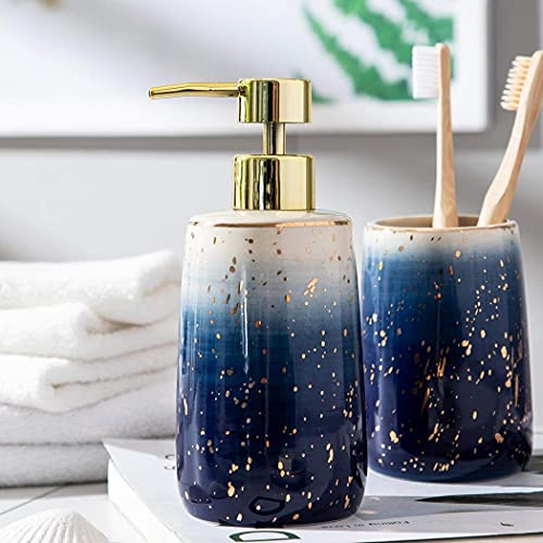 Bathroom Accessories Set,4 Pcs Marble Pattern Bathroom Sets Accessories with Soap Dispenser, Toothbrush Holder, Bathroom Tumbler, Soap Dish for Birthday gift, housewarming gift, Home Decoration (M)