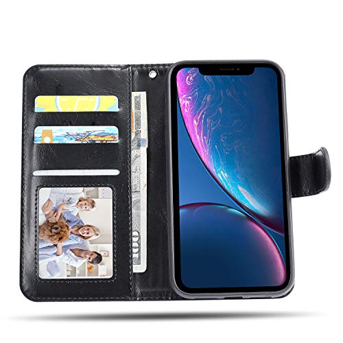 QLTYPRI for iPhone XR Case, [Detachable] Magnetic Wallet Case Durable PU Leather TPU Bumper with Card Holder Kickstand Shockproof Flip Wallet Case for Apple iPhone XR - Black