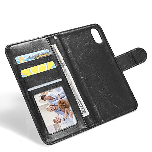 QLTYPRI for iPhone XR Case, [Detachable] Magnetic Wallet Case Durable PU Leather TPU Bumper with Card Holder Kickstand Shockproof Flip Wallet Case for Apple iPhone XR - Black