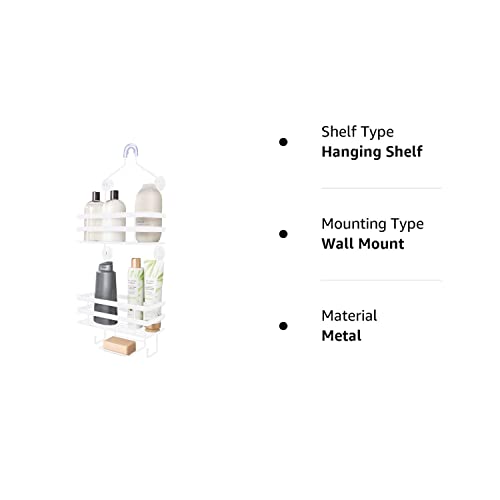 Gorilla Grip Anti-Swing Oversized Shower Caddy, Rust Resistant Organizer, Holds 11 lbs, Strong Suction Cups, Hooks, Easy Hanging Bathtub Shampoo and Accessories Caddies for Showerhead, 3 Shelf, White