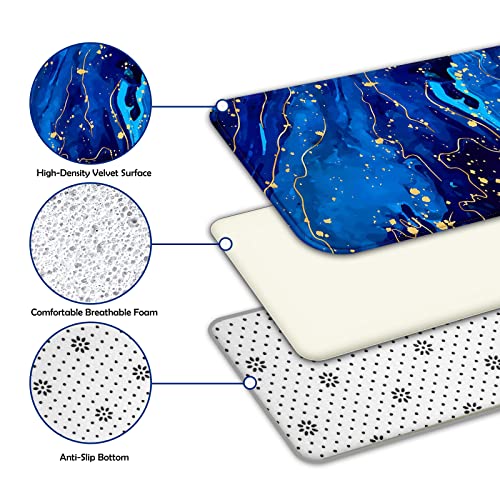 Bathroom Sets with Shower Curtain and Rugs, Bathroom Curtains Shower Set Include Waterproof Shower Curtain Non-Slip Rug Toilet Lid Cover Bath Mat and 12 Hooks, Blue Marble Shower Curtains for Bathroom