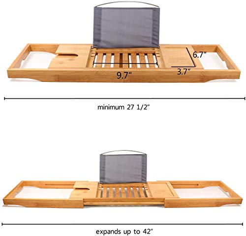 DOZYANT Bamboo Bathtub Tray Caddy Wooden Bath Tray Table with Extending Sides, Reading Rack, Tablet Holder, Cellphone Tray and Wine Glass Holder