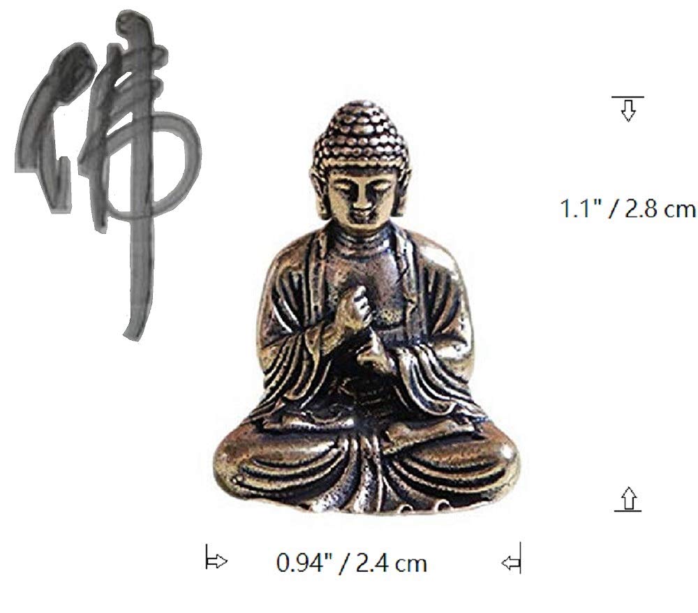 DMtse Brass Mini Antique Sakyamuni Buddha Statue Ornaments Meditation Seated Pose Journey Worship Attractive & Serene Small Pocket Buddha Statue Figurine