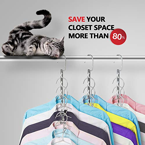 KJfamily Space Saving Hangers Metal Hanger Magic Cascading Hanger Closet Clothes Organizer Multifunctional Clothes Hangers Stainless Steel 6X2 Slots (20)