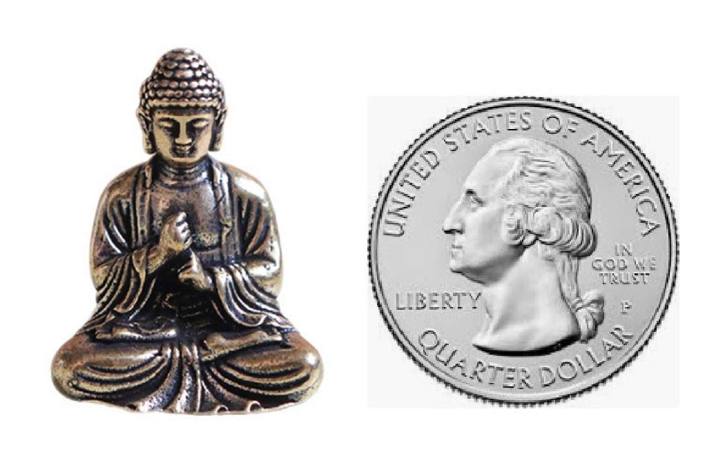 DMtse Brass Mini Antique Sakyamuni Buddha Statue Ornaments Meditation Seated Pose Journey Worship Attractive & Serene Small Pocket Buddha Statue Figurine