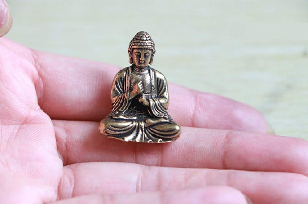 DMtse Brass Mini Antique Sakyamuni Buddha Statue Ornaments Meditation Seated Pose Journey Worship Attractive & Serene Small Pocket Buddha Statue Figurine