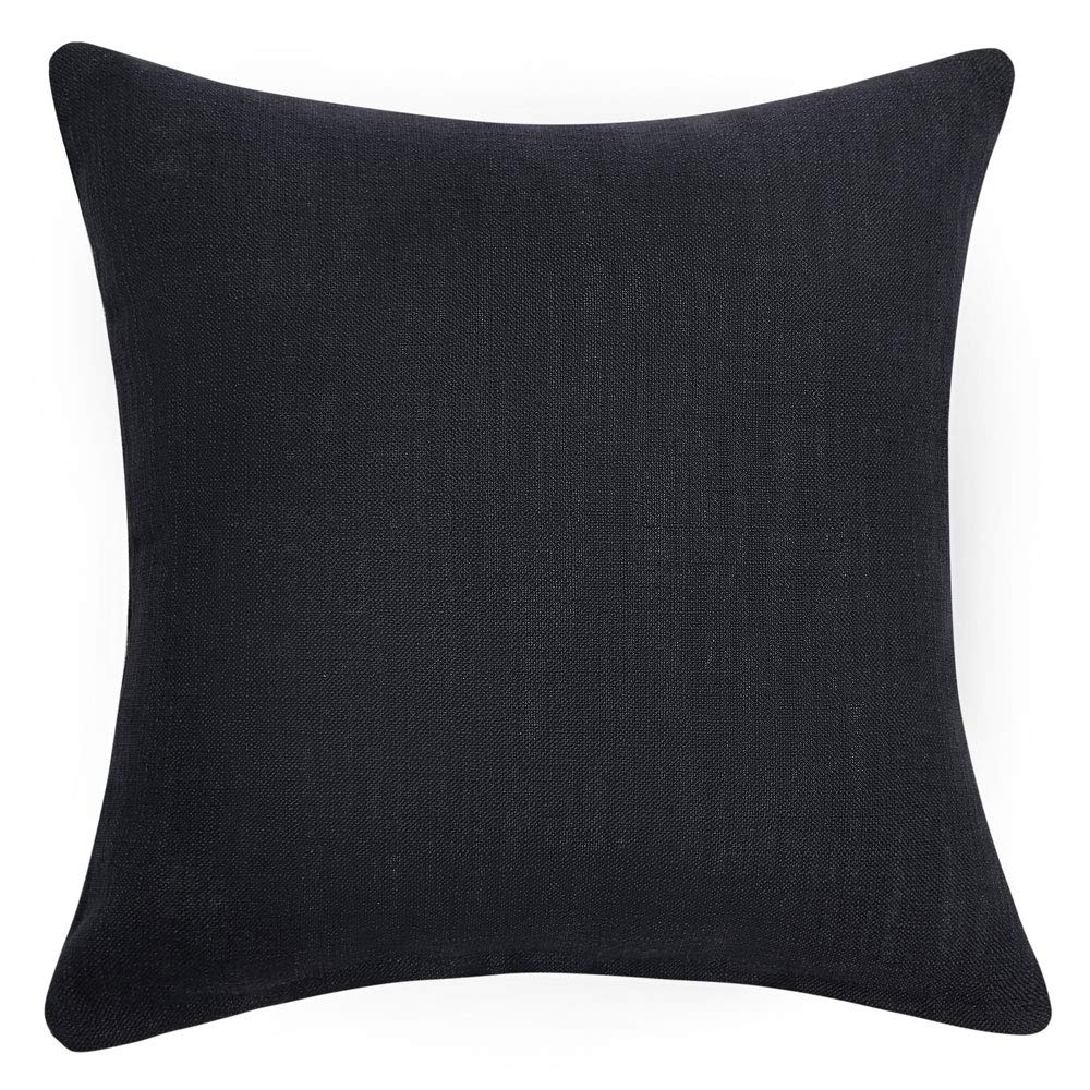 Anickal Set of 2 Black Pillow Covers Rustic Linen Decorative Square Throw Pillow Covers 18x18 Inch for Sofa Couch Decoration