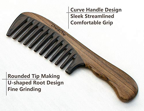 One&One 100% Handmade Natural wood With Buffalo Horn Hair Combs - wooden comb with handle
