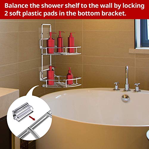 Vdomus Corner Shower Caddy 2 Tier Polished Chrome & 4 Pieces Transparent Adhesives 7.87 x 3.15 inches for No Drilling Needed Bathroom Shower Organizer
