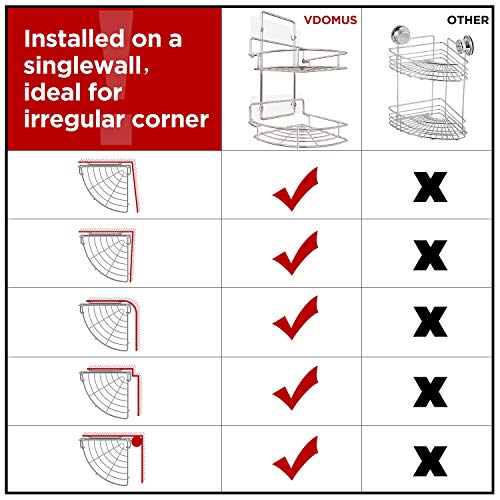 Vdomus Corner Shower Caddy 2 Tier Polished Chrome & 4 Pieces Transparent Adhesives 7.87 x 3.15 inches for No Drilling Needed Bathroom Shower Organizer