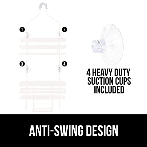 Gorilla Grip Anti-Swing Oversized Shower Caddy, Rust Resistant Organizer, Holds 11 lbs, Strong Suction Cups, Hooks, Easy Hanging Bathtub Shampoo and Accessories Caddies for Showerhead, 3 Shelf, White