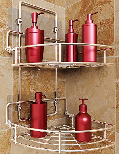 Vdomus Corner Shower Caddy 2 Tier Polished Chrome & 4 Pieces Transparent Adhesives 7.87 x 3.15 inches for No Drilling Needed Bathroom Shower Organizer
