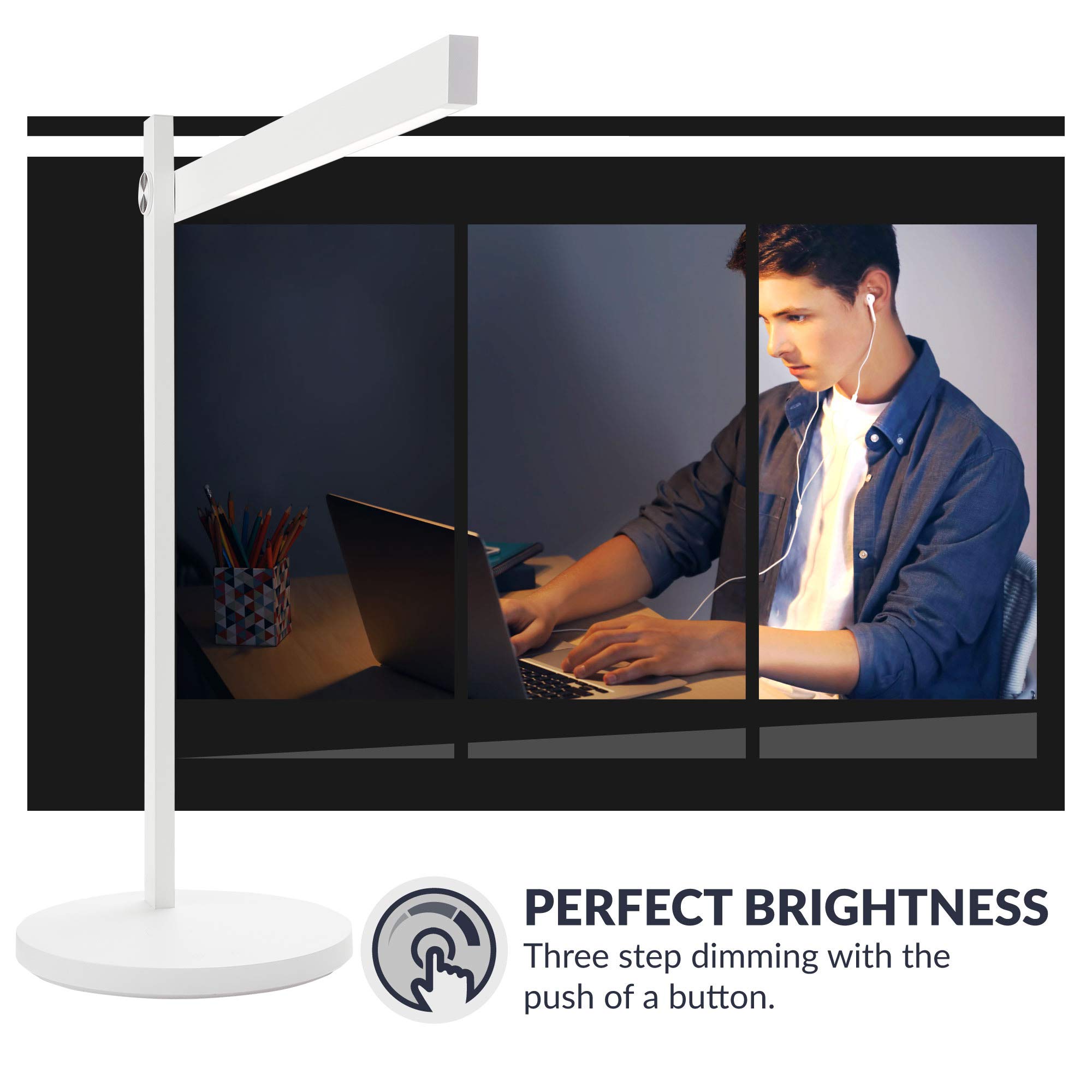 Newhouse Lighting NHDK-AD-WH Adonis Minimalist Modern LED Desk Lamp with Fast Wireless Charger for iPhone, Samsung & Qi-Enabled Phones, 3 Brightness Levels & 3 Color Modes, White
