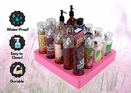 Polar Whale 2 Lotion and Body Spray Stand Organizers Large Tray Pink Durable Foam Washable Waterproof Insert for Home Bathroom Bedroom Office 12.3 x 11.75 x 2 Inches 20 Slots 2pc Pair Set