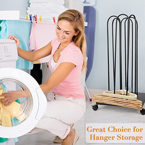 Ibnotuiy Metal Hanger Stacker 2 in 1 Hanger Organizer Stacker Hanger Holder with Swivel Caster Wheels for Closet Laundry Room Clothing Store (Black)