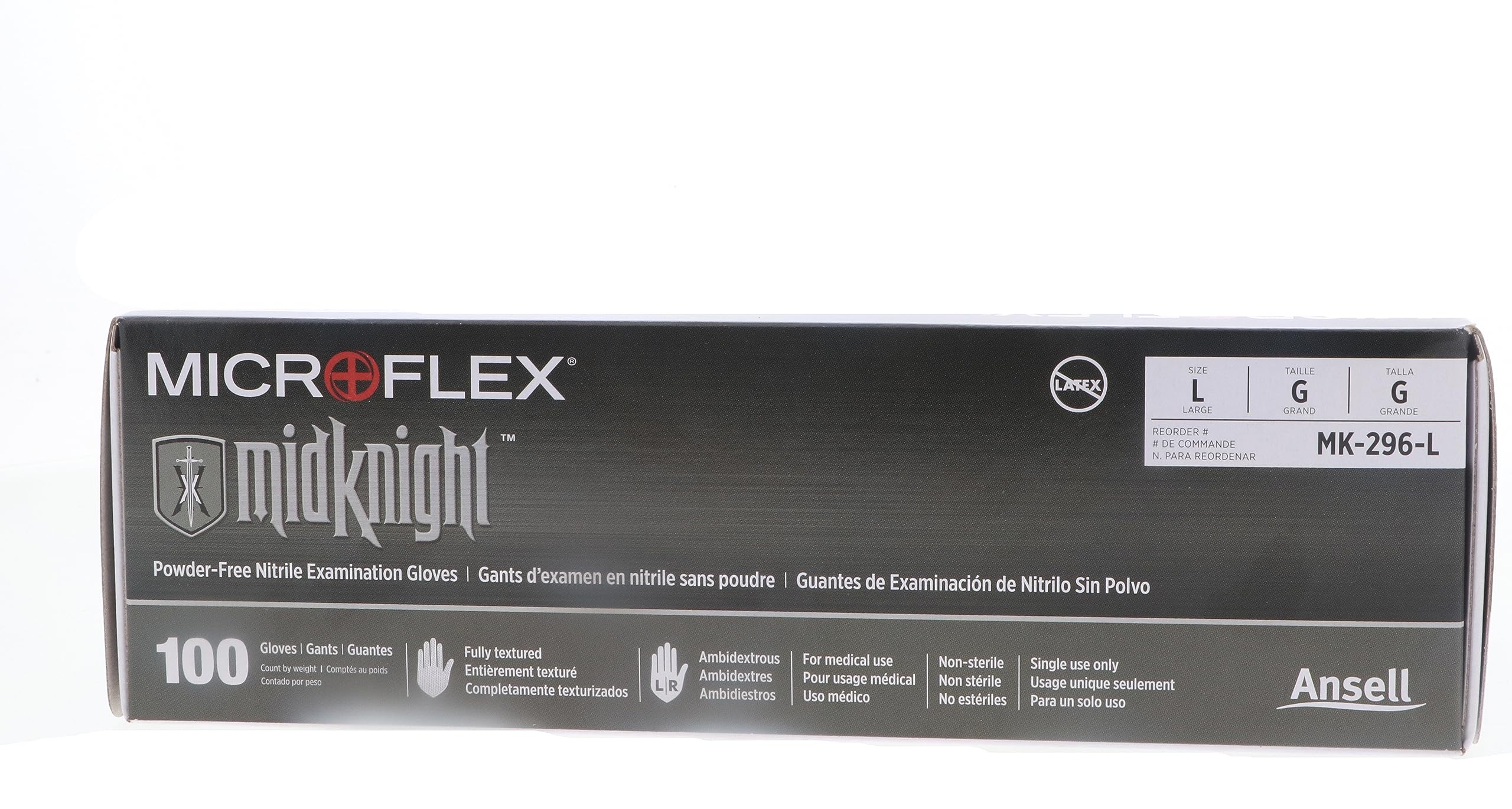 Ansell MICROFLEX MidKnight MK-296 Exam Standard Gloves - Size L, Black (Bundle of 200)