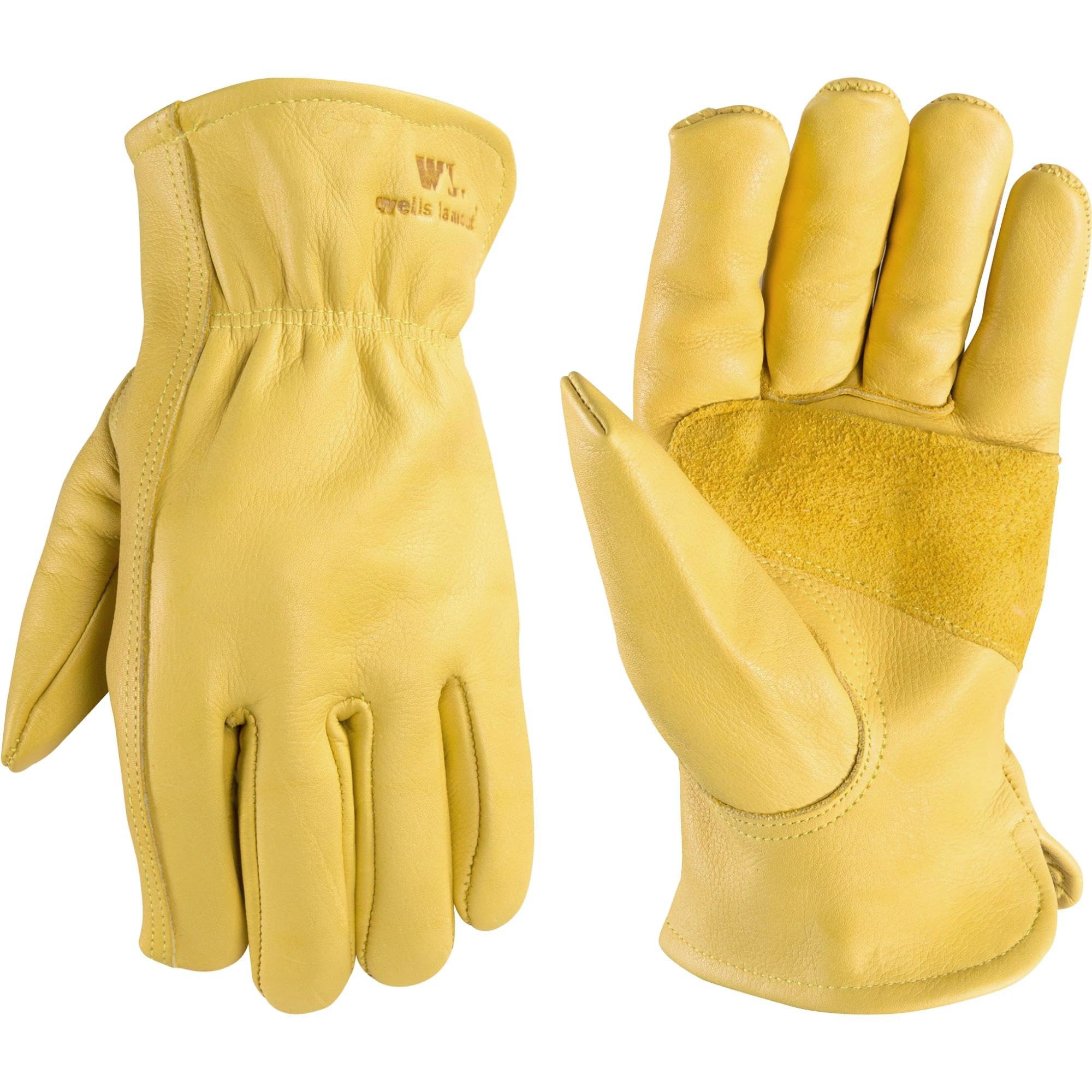 Wells Lamont Leather Work Gloves for Men, Reinforced Cowhide with Palm Patch, Saddletan, Medium (1129M)