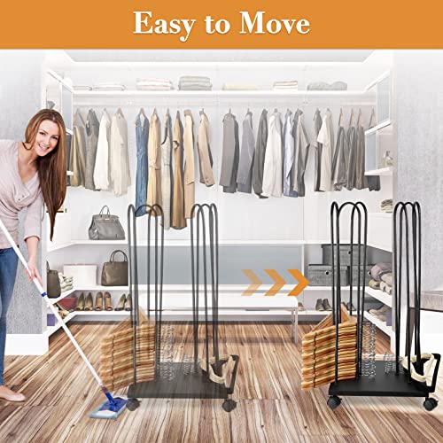 Ibnotuiy Metal Hanger Stacker 2 in 1 Hanger Organizer Stacker Hanger Holder with Swivel Caster Wheels for Closet Laundry Room Clothing Store (Black)