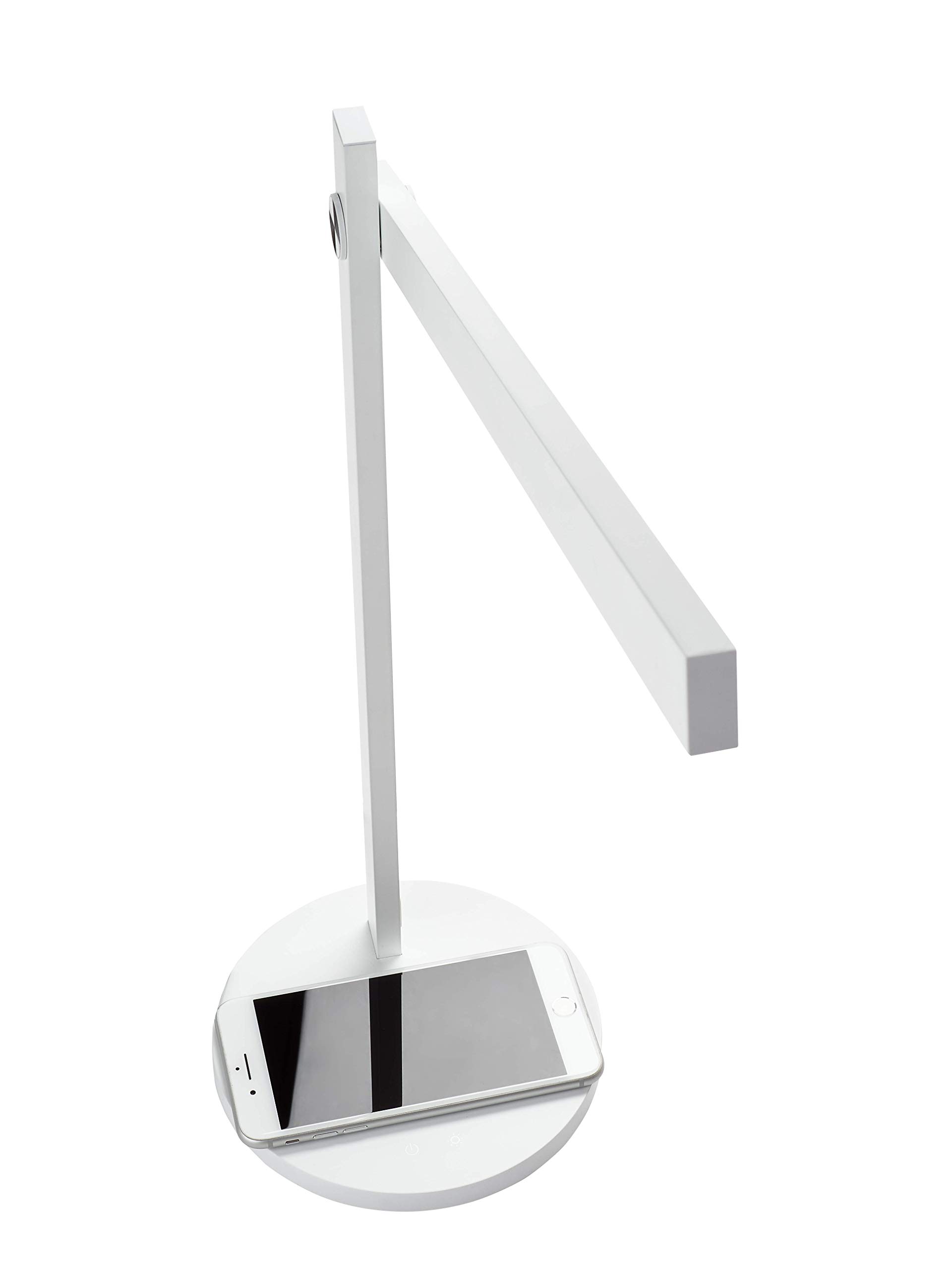 Newhouse Lighting NHDK-AD-WH Adonis Minimalist Modern LED Desk Lamp with Fast Wireless Charger for iPhone, Samsung & Qi-Enabled Phones, 3 Brightness Levels & 3 Color Modes, White