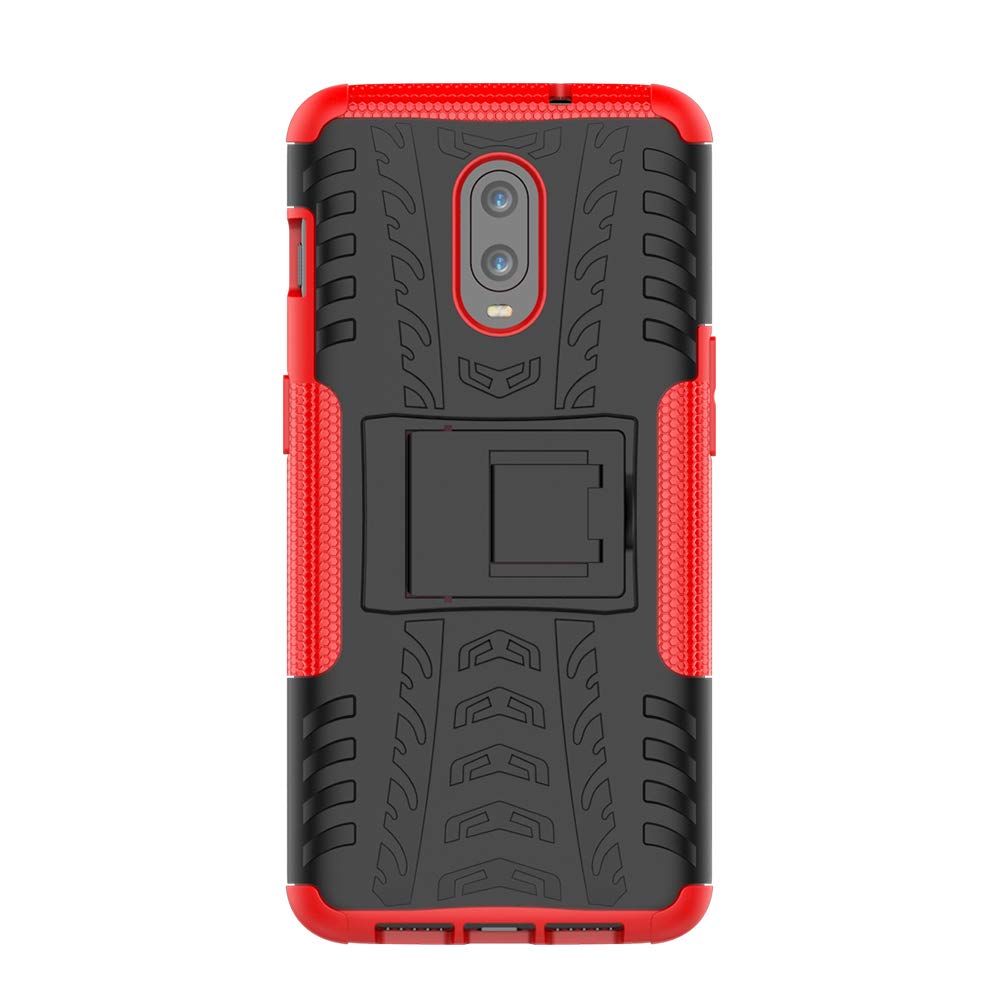 Phone Case for Oneplus 7 6T with Tempered Glass Screen Protector Cover and Stand Hard Rugged Hybrid Cell Accessories Oneplus6T A6013 Oneplus7 GM1900 One Plus6T 1+ Plus7 1 Plus 1plus Cases Black Red