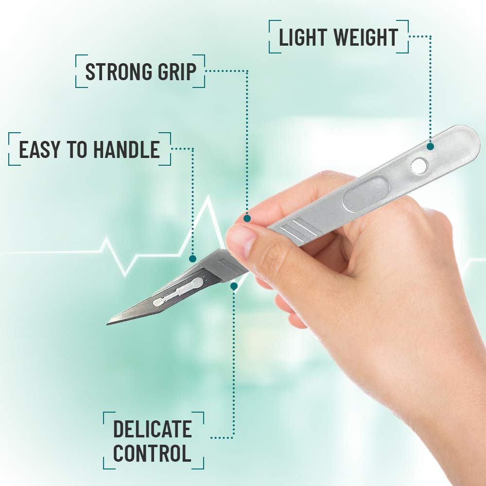 MedHelp Disposable Scalpel 11 Disposable Dermaplaning Blades with Plastic Handle, High Carbon Steel Dermablade Surgical Blades. Individually Wrapped 11 Blade, Sterile - Box of 10