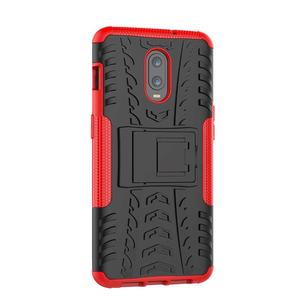 Phone Case for Oneplus 7 6T with Tempered Glass Screen Protector Cover and Stand Hard Rugged Hybrid Cell Accessories Oneplus6T A6013 Oneplus7 GM1900 One Plus6T 1+ Plus7 1 Plus 1plus Cases Black Red