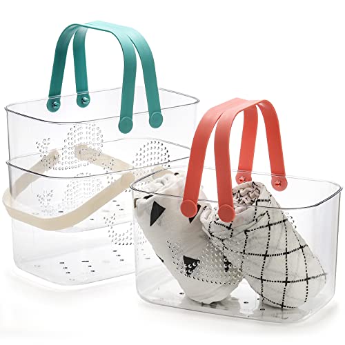 ZENFUN 3 Pack Portable Shower Caddy with Handles, Plastic Tote Storage Basket Toiletry Organizer Bin, Portable Toiletry Caddy for Holding Soap, Shampoo, Bathroom, College Dorm, White, Pink, Blue