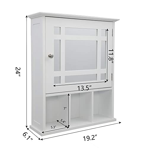 Sandinrayli Bathroom Wall Cabinet, Bathroom Mirror Cabinet with Mirror,Wood Medicine cabinets for Bathroom with Adjustable Shelf & 3 Open Compartments,(White)