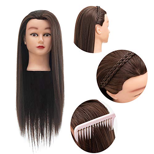 Cosmetology Mannequin Head Hair Styling 26-28inch Training Head Synthetic Fiber Manikin Head Doll Head with Clamp(#2 Black 20Inch)