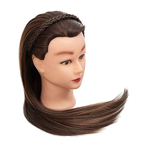 Cosmetology Mannequin Head Hair Styling 26-28inch Training Head Synthetic Fiber Manikin Head Doll Head with Clamp(#2 Black 20Inch)