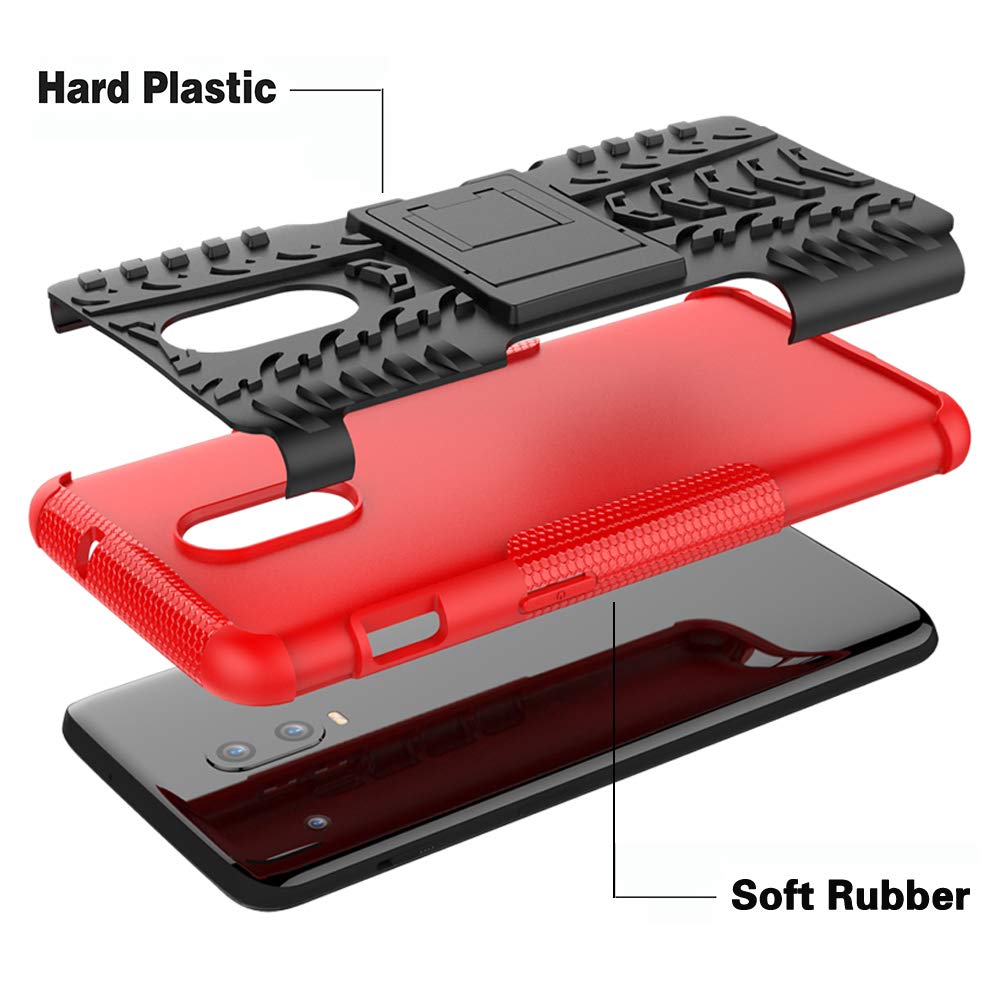 Phone Case for Oneplus 7 6T with Tempered Glass Screen Protector Cover and Stand Hard Rugged Hybrid Cell Accessories Oneplus6T A6013 Oneplus7 GM1900 One Plus6T 1+ Plus7 1 Plus 1plus Cases Black Red