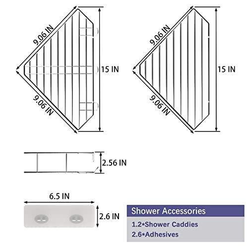 Corner Shower Caddy with Hooks, Self Adhesive Shower Organizer Shelves,No Drilling 2-Pack Rustproof 304 Stainless Steel Shower Storage Shelves for Bathroom & Kitchen