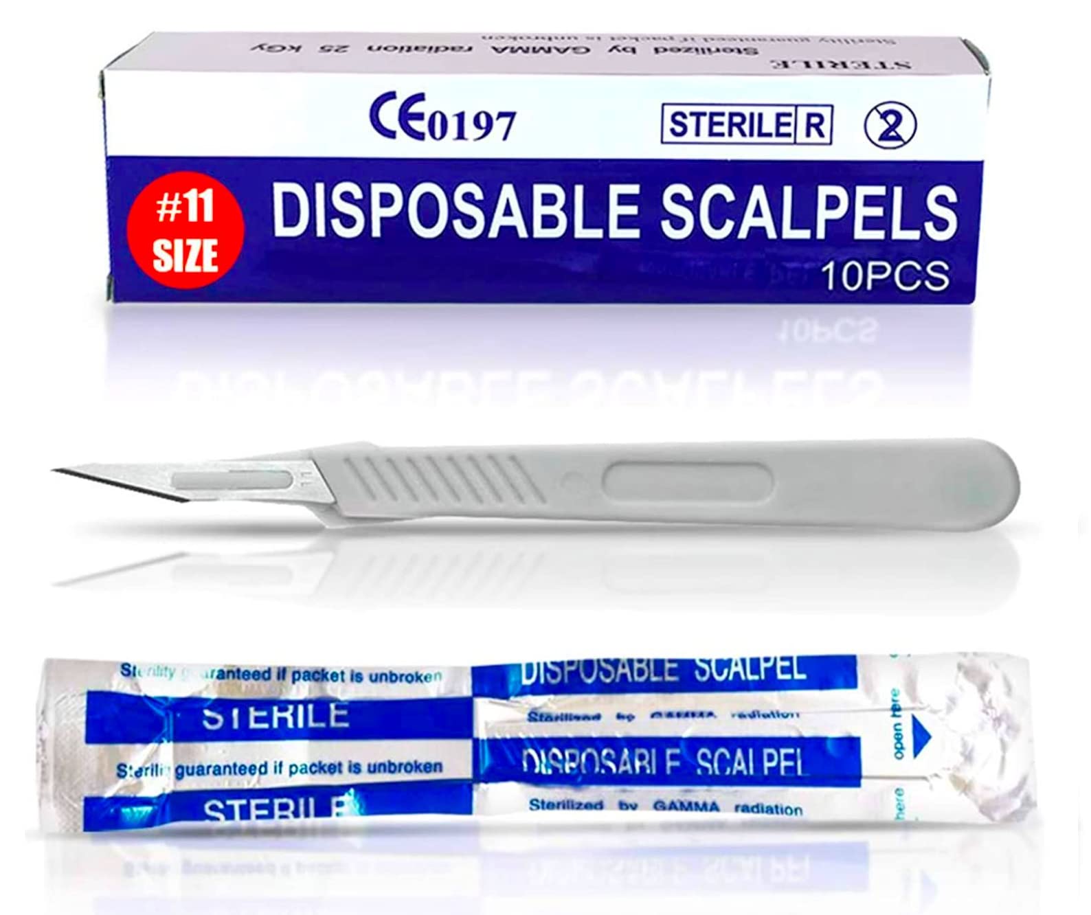 MedHelp Disposable Scalpel 11 Disposable Dermaplaning Blades with Plastic Handle, High Carbon Steel Dermablade Surgical Blades. Individually Wrapped 11 Blade, Sterile - Box of 10