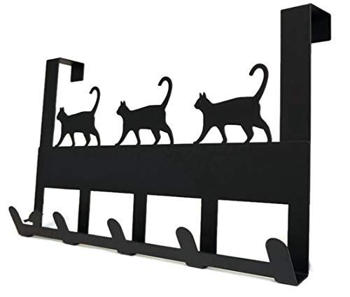 Mango Steam Over-The-Door Organizer Hanger for Towels, Hats, Hoodies, Coats, Backpacks, & Keys (Cat, Black)