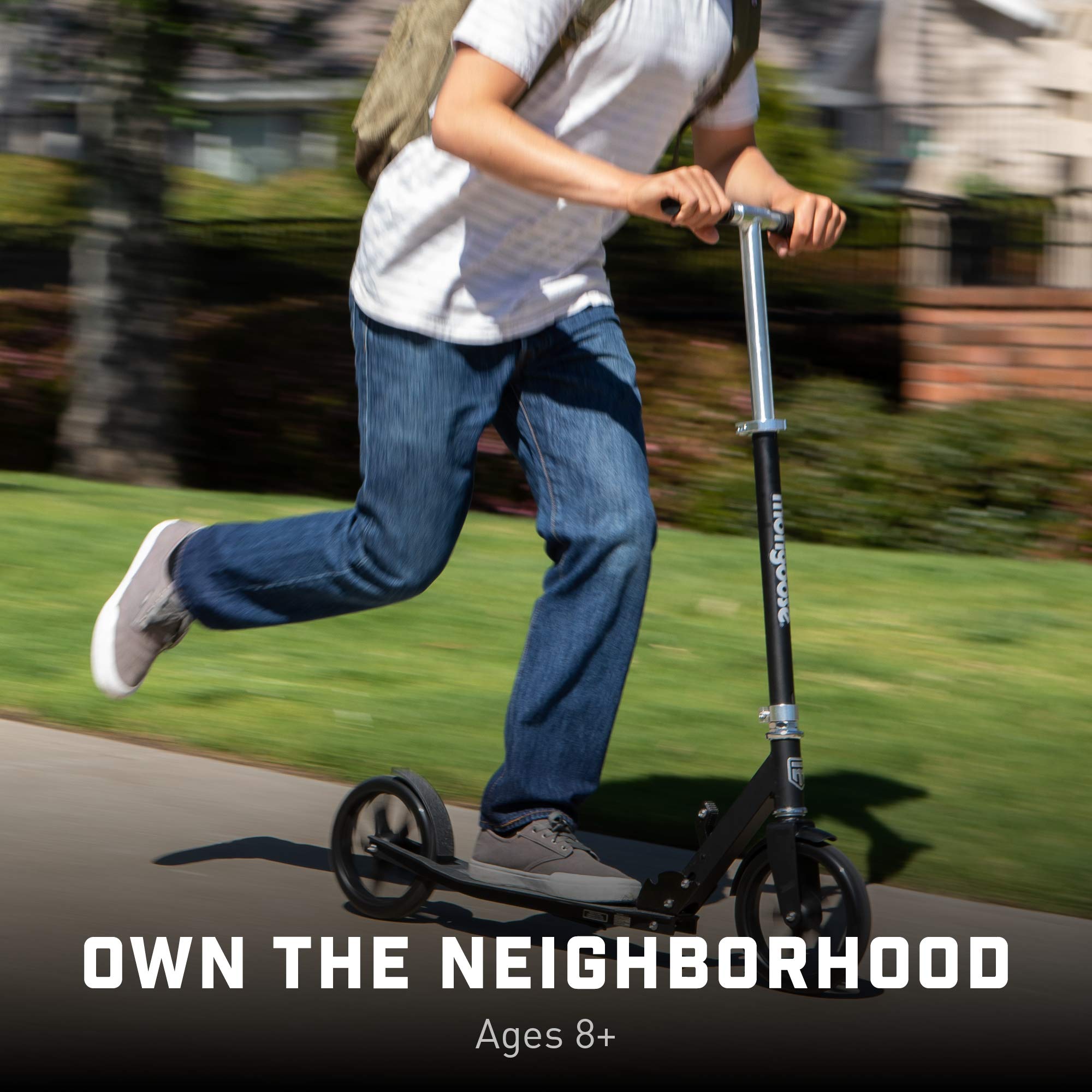 Mongoose Trace 200 Kick Scooter for Youth Adult Boys and Girls, Lightweight, Quick-Release & Easy Folding Scooter, With 202mm Wheels, Kickstand, Black/Red