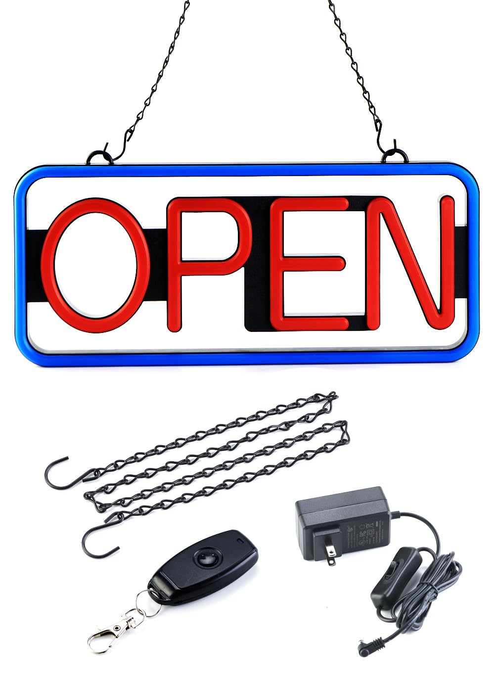 BritTech 21'' X 10'' Ultra Bright LED Neon Open Sign - Remote Controlled - Get Your Business Seen Day or Night(21'' X 10'' Blue/Red)