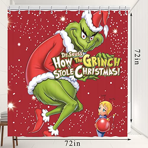 Christmas Shower Curtain Rug Bath Mat Toilet Lid Cover for Bathroom 4 Pcs Sets with 12 Hooks Weighted Lead Hem Waterproof Polyester Shower Curtains (Angel and Grin.ch-65(4 Pcs Sets), 72" L x 72" W)