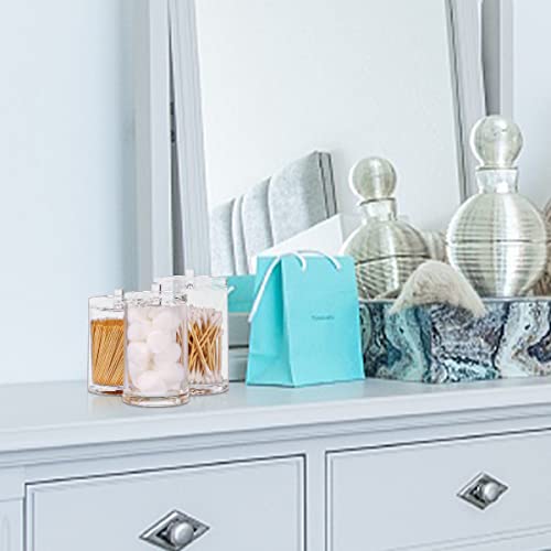 Ymeibe Clear Acrylic Cotton Swab Holder with Lid Q-tip Organize Case for Make Up Brush Round Bathroom Counter Organizer (3 Connected Towers)