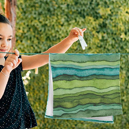 Oyihfvs Hand Drawn Blue Green Waves 2 Pieces Face Towel, Highly Absorbent Cotton Dish Hand Towels, Soft Washcloth for Spa Bathroom Hotel Kitchen Beach Gym Yoga