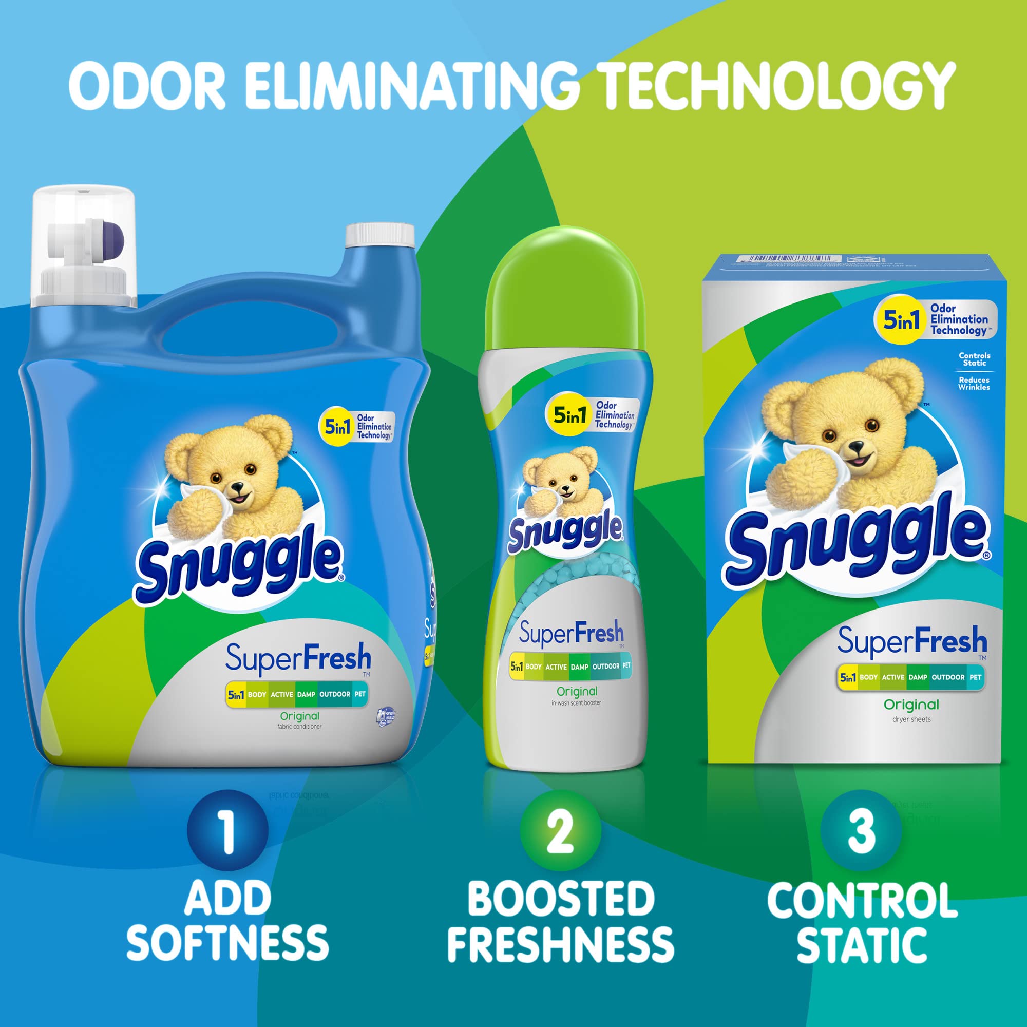 Snuggle Scent Shakes In-Wash Scent Booster Laundry Beads, SuperFresh Original, 3in1 Odor Elimination, 9 Ounces, Pack of 4