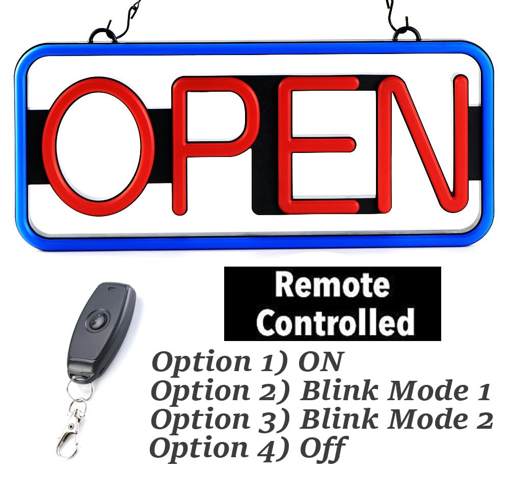 BritTech 21'' X 10'' Ultra Bright LED Neon Open Sign - Remote Controlled - Get Your Business Seen Day or Night(21'' X 10'' Blue/Red)