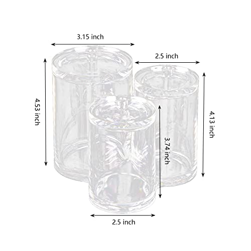 Ymeibe Clear Acrylic Cotton Swab Holder with Lid Q-tip Organize Case for Make Up Brush Round Bathroom Counter Organizer (3 Connected Towers)