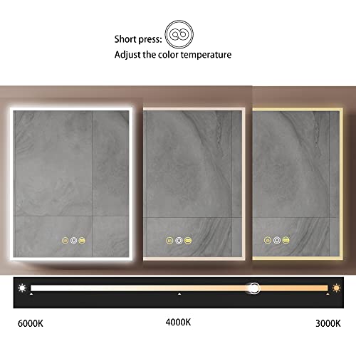 tunuo Black Medicine Cabinets for Bathroom with Mirror, 24”W x 30”H Surface Wall Mounted LED Medicine Cabinet with Lights, Defogger, Dimmer, Outlets & USB, Single Door